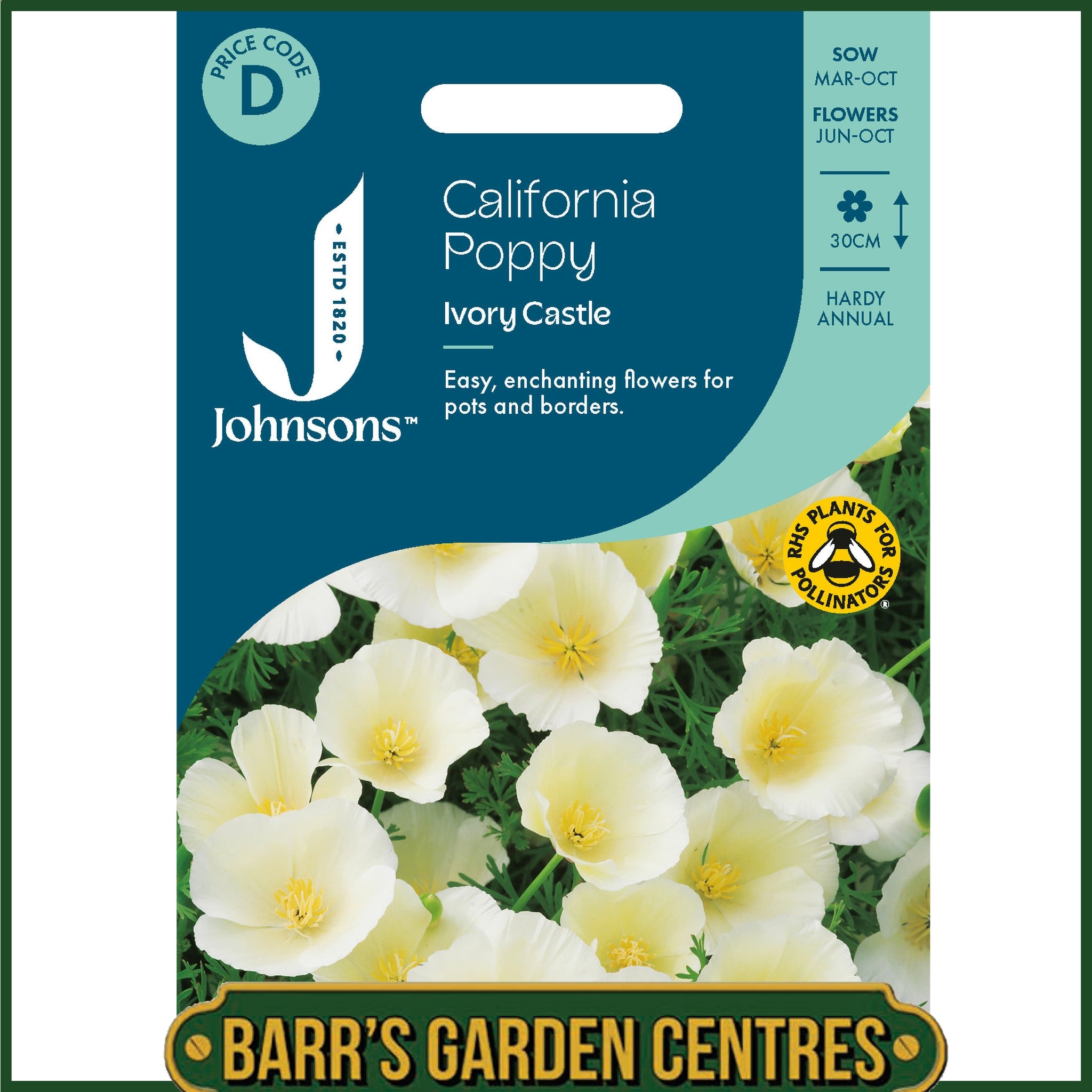 Johnsons - California Poppy Ivory Castle - 300 Seeds – Barrs Garden Centres