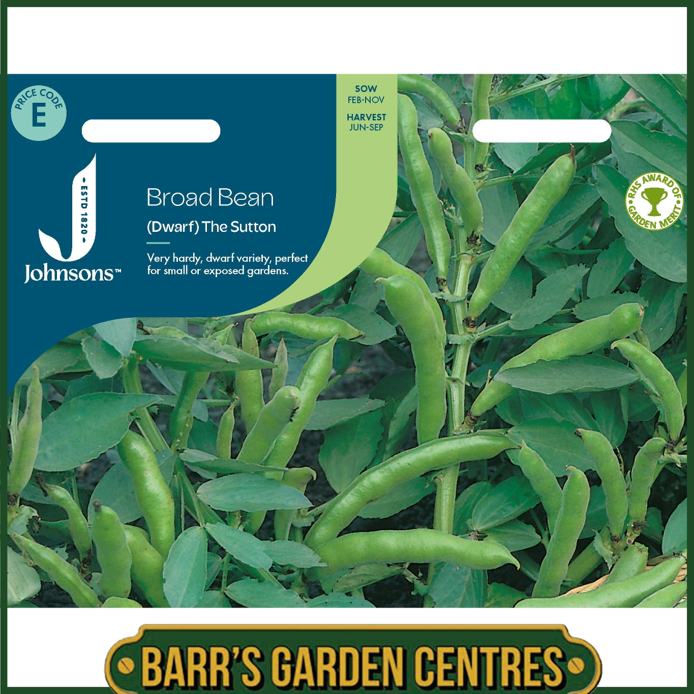 Johnsons - Broad Bean (dwarf) the Sutton - 45 Seeds – Barrs Garden Centres