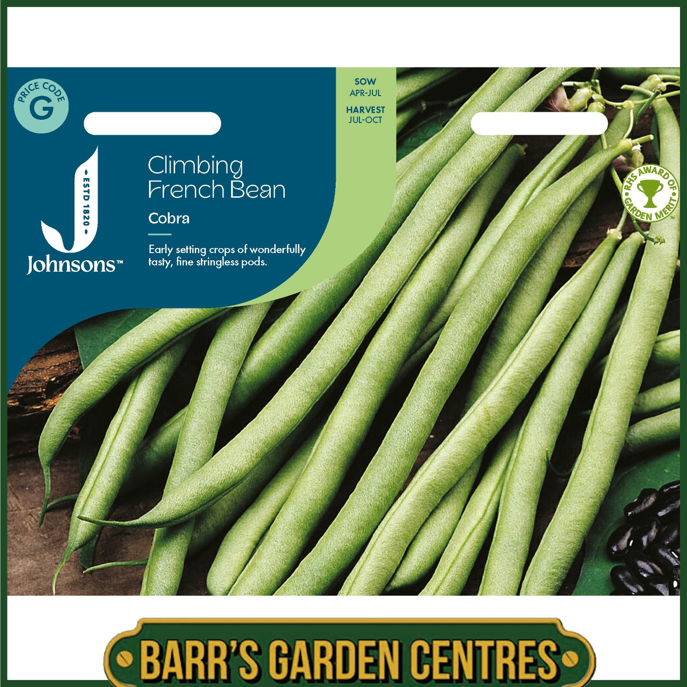 Johnsons - Climbing French Bean Cobra - 50 Seeds – Barrs Garden Centres